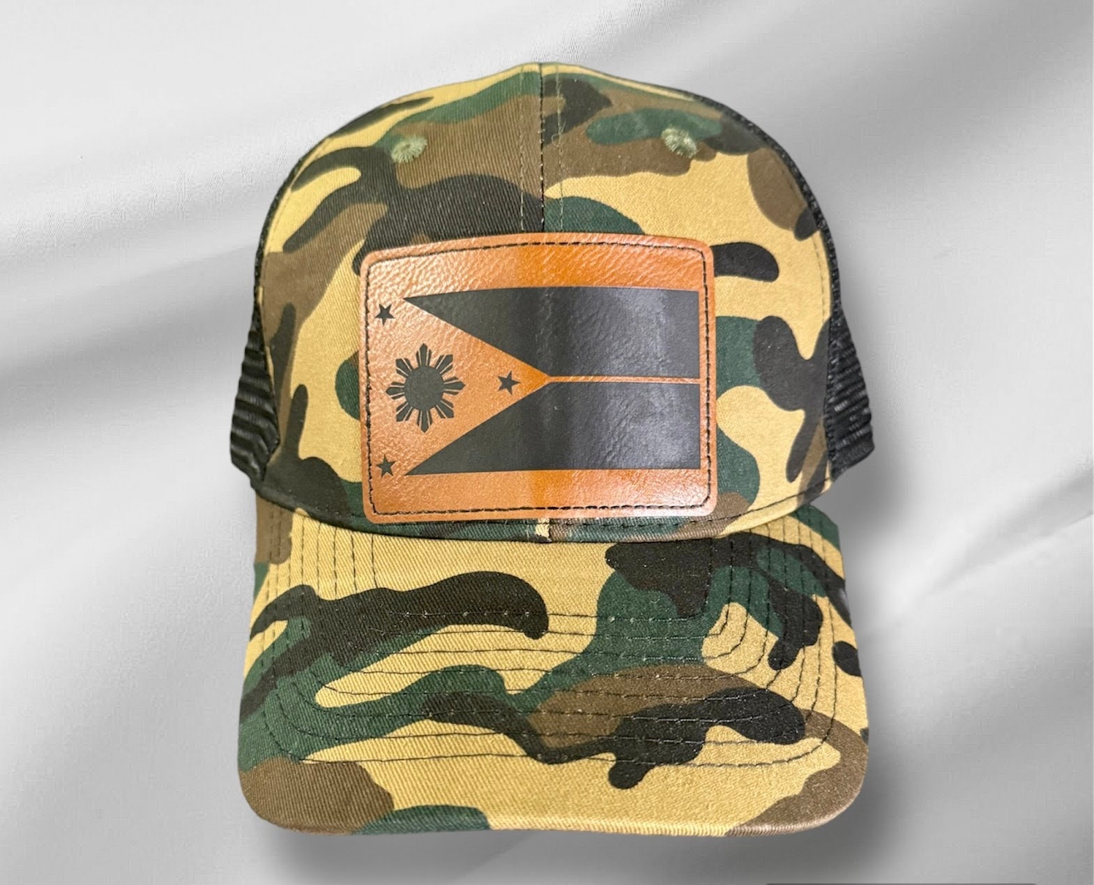Filipino Gift Philippine Flag Leather Patch Camo Mesh Cap Pinoy ...
