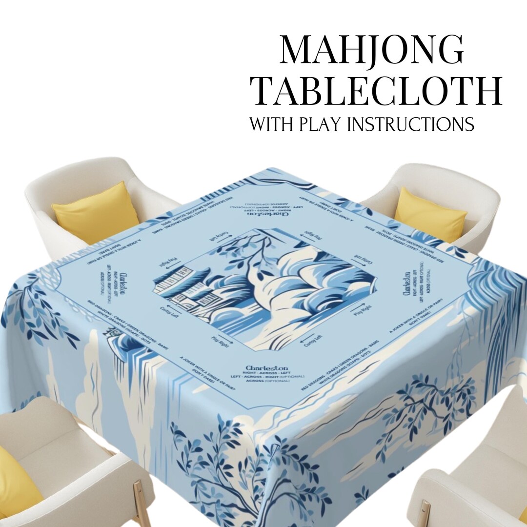 Blue Mahjong Tablecloth With Rules - Mahjong Tablecloth With Directions ...