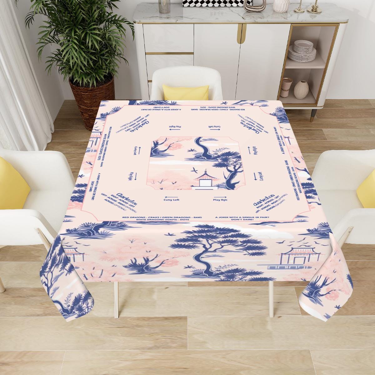 Mahjong Tablecloth With Rules - Pink Mahjong Mat With Rules - Mahjong ...