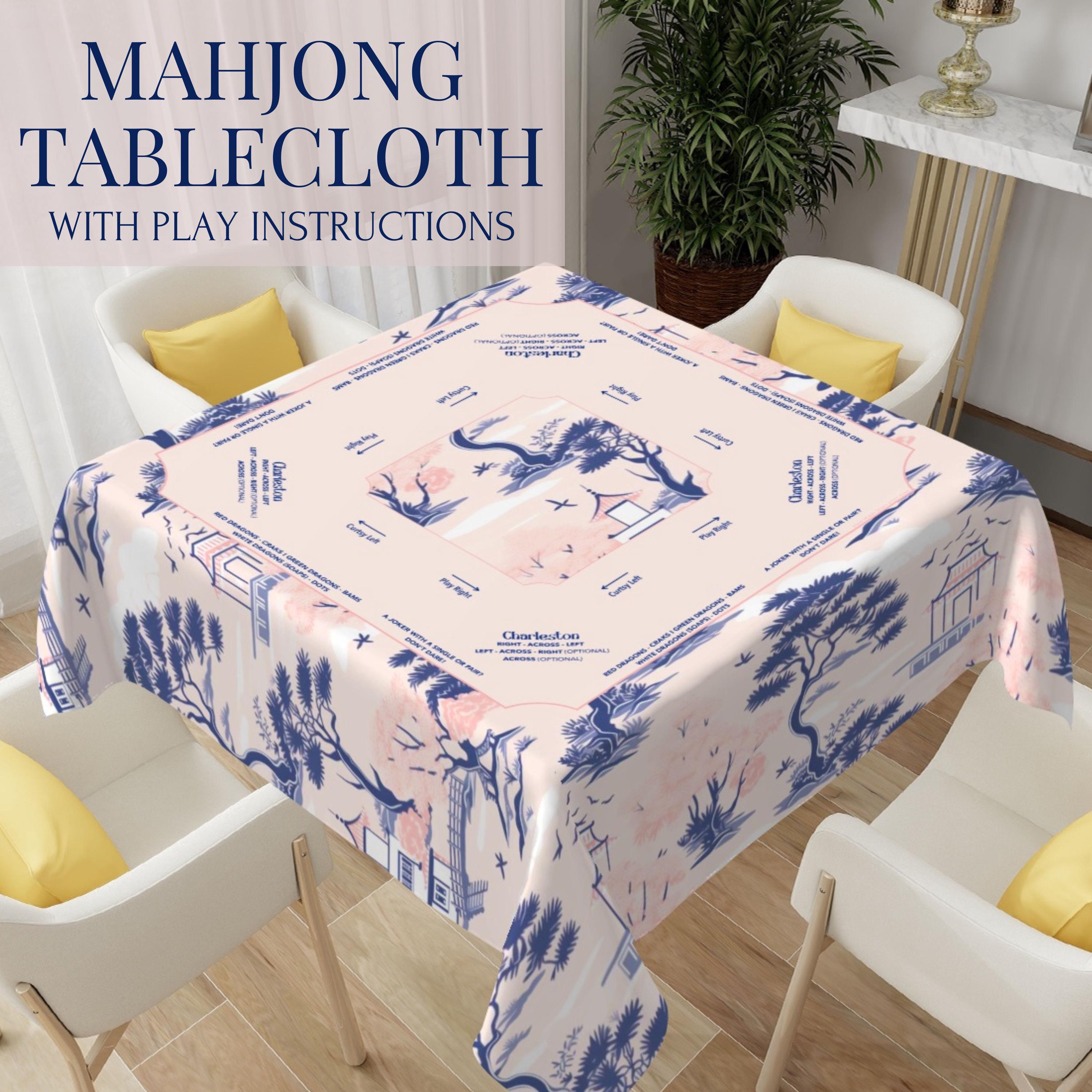 Mahjong Tablecloth With Rules - Pink Mahjong Mat With Rules - Mahjong ...