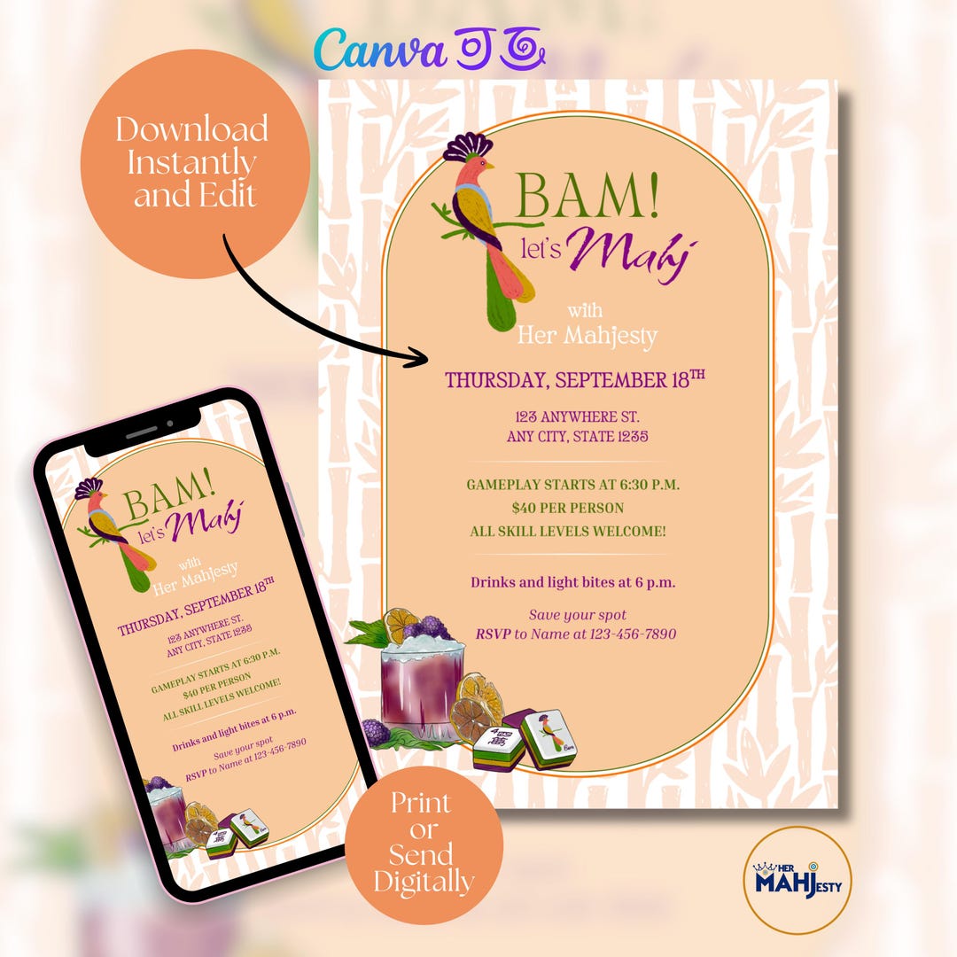 Mahjong Invitation - Mahjong Invite Template - Printable Mahjong ...