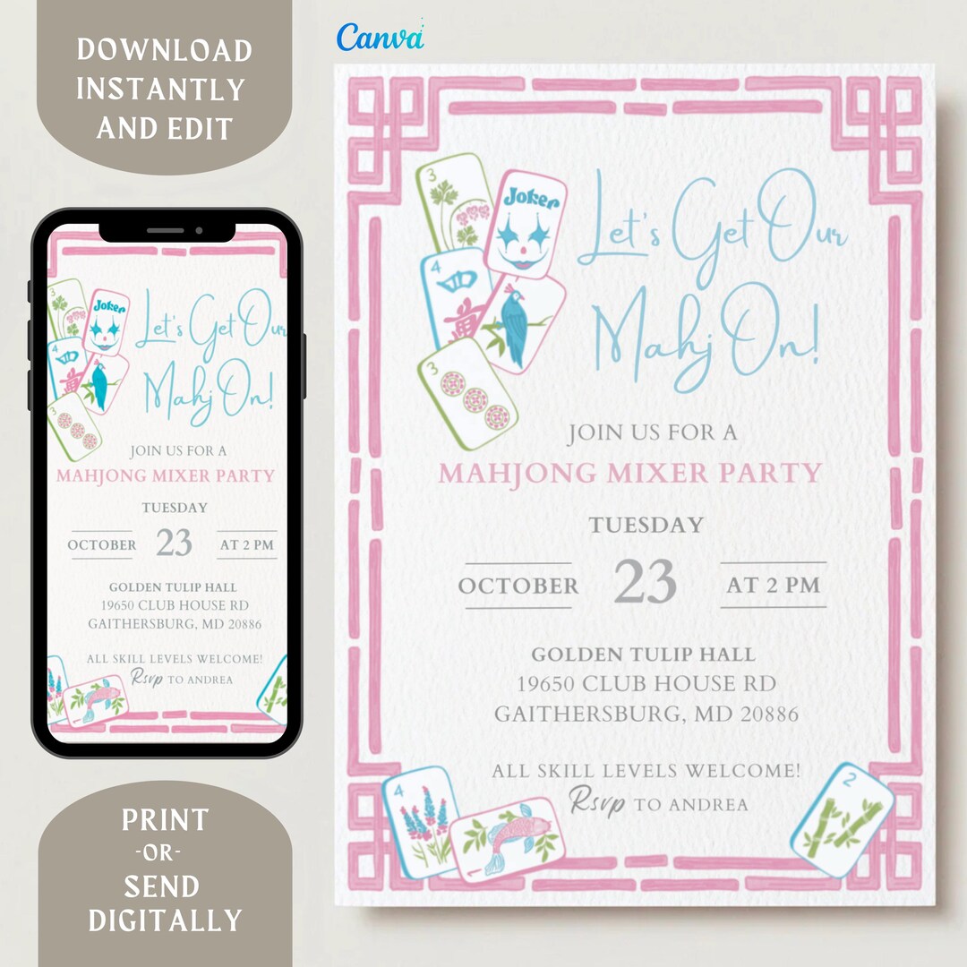 Editable Mahjong Party Invite - Mahjong Invitation Digital Download ...