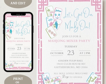 Mahjong Party Invitation | Mahj on Party | Mahjong Lessons Invite ...