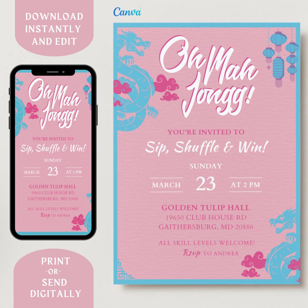 Editable Mahjong Party Invite - Mahjong Invitation Digital Download ...