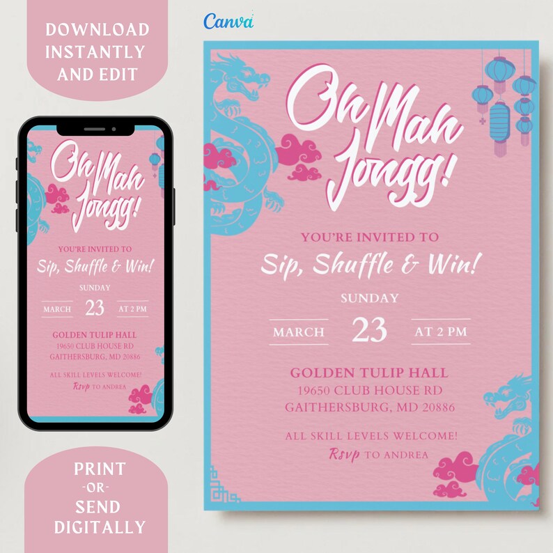 Editable Mahjong Party Invite - Mahjong Invitation Digital Download ...