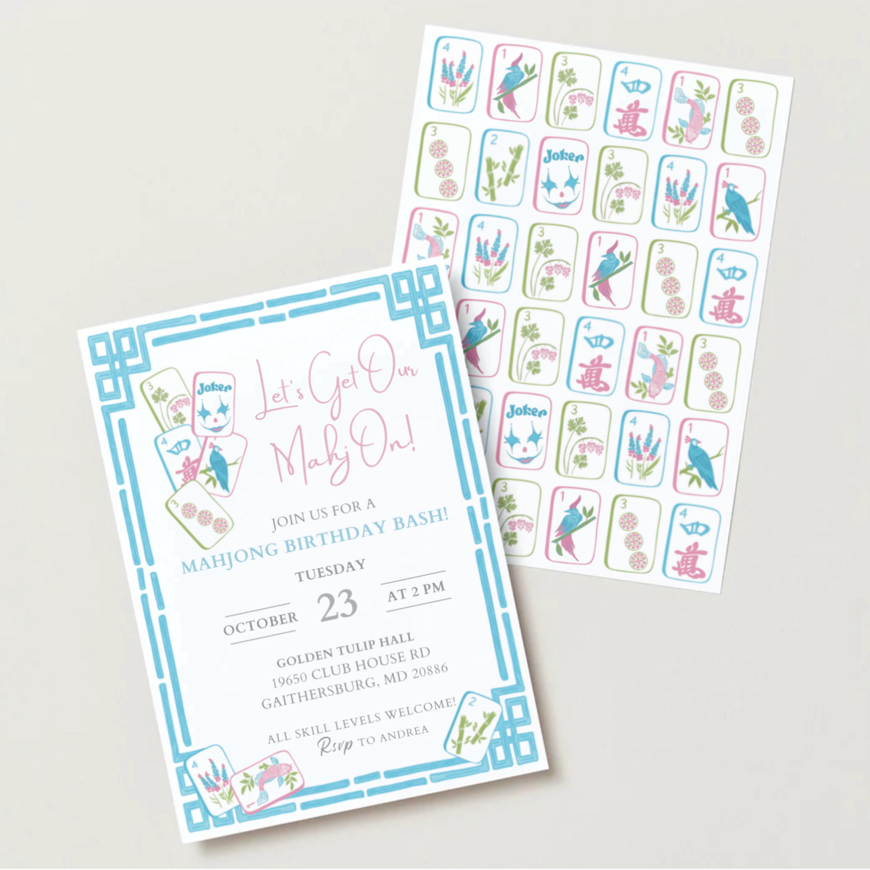 Editable Mahjong Party Invite - Blue Mahjong Invitation Digital ...