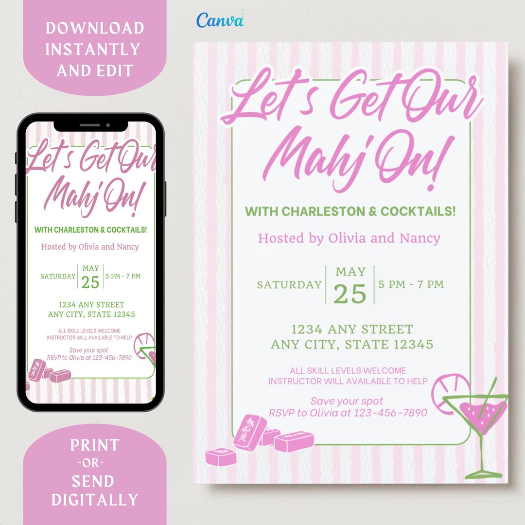 Mahjong Invite Canva | Mahjong Invitation Digital Download | Mahjong ...