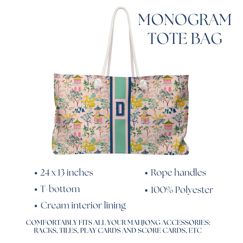 CUSTOM TOTE BAG | Monogrammed Bag | Monogrammed Mahjong Bag | Mahjong ...
