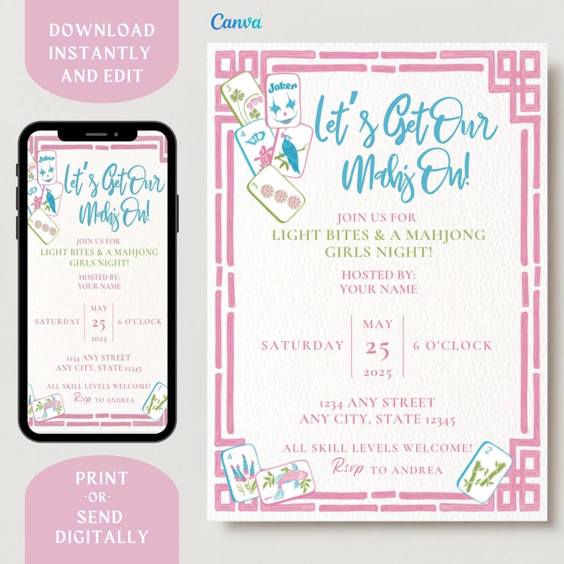 Mahjong Invitation Canva - Mahjong Party Invite - Mahjong Invitation ...