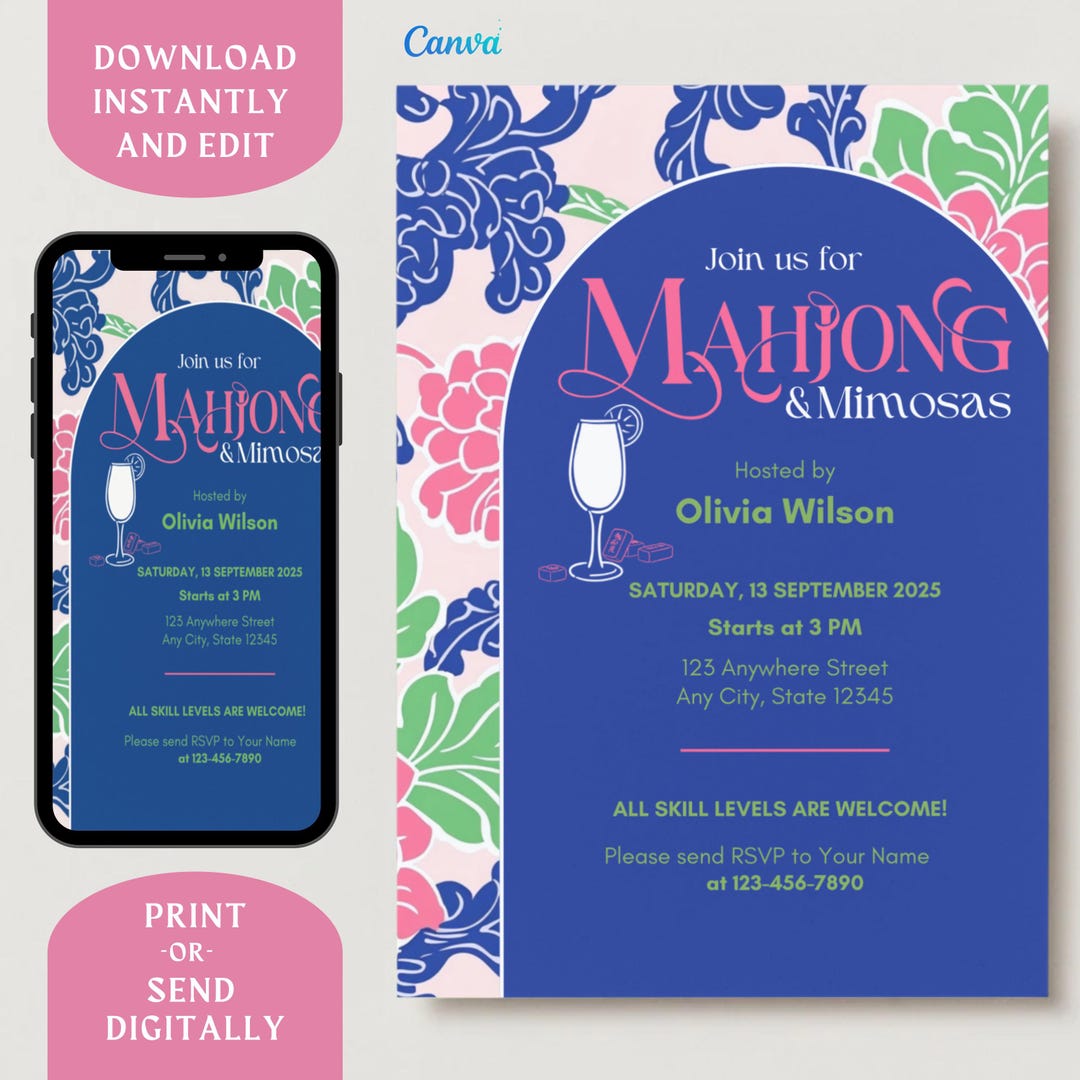 Mahjong Invitation Editable - Mahjong Party Invite - Mahjong Invite ...