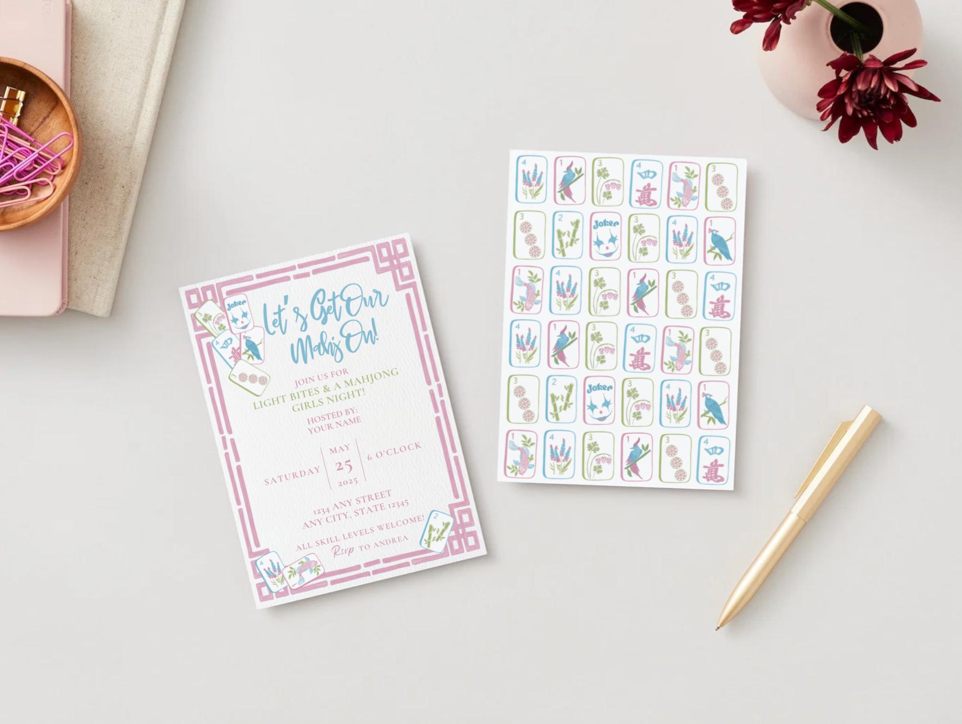 Mahjong Invitation Canva - Mahjong Party Invite - Mahjong Invitation ...