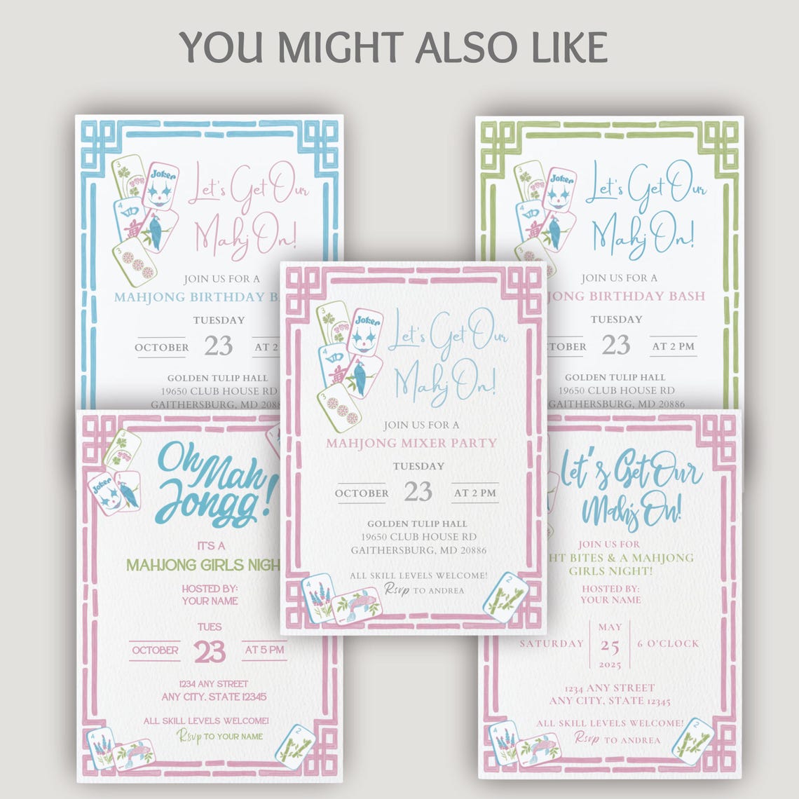 Editable Mahjong Party Invite - Mahjong Invitation Digital Download ...