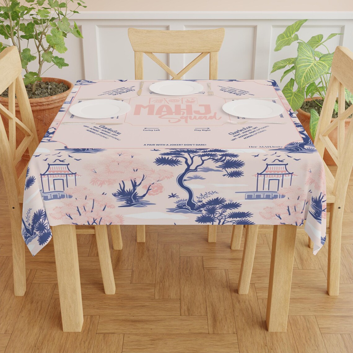Mahjong Tablecloth for Beginners - Pink Mahjong Mat With Directions ...