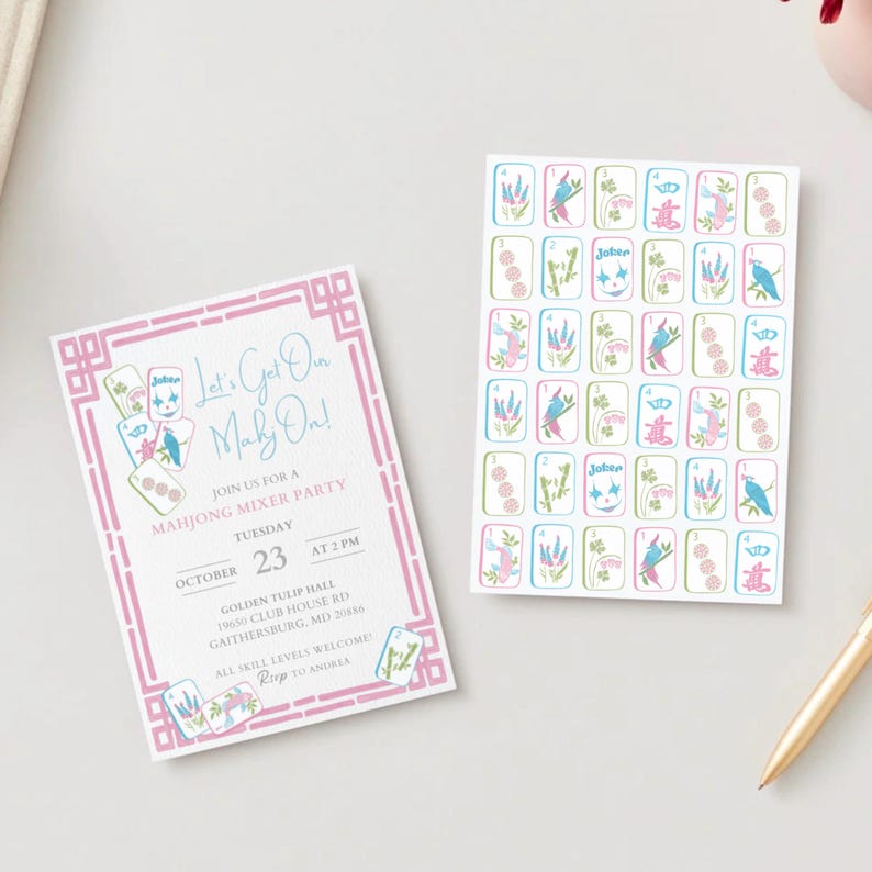 Editable Mahjong Party Invite - Mahjong Invitation Digital Download ...