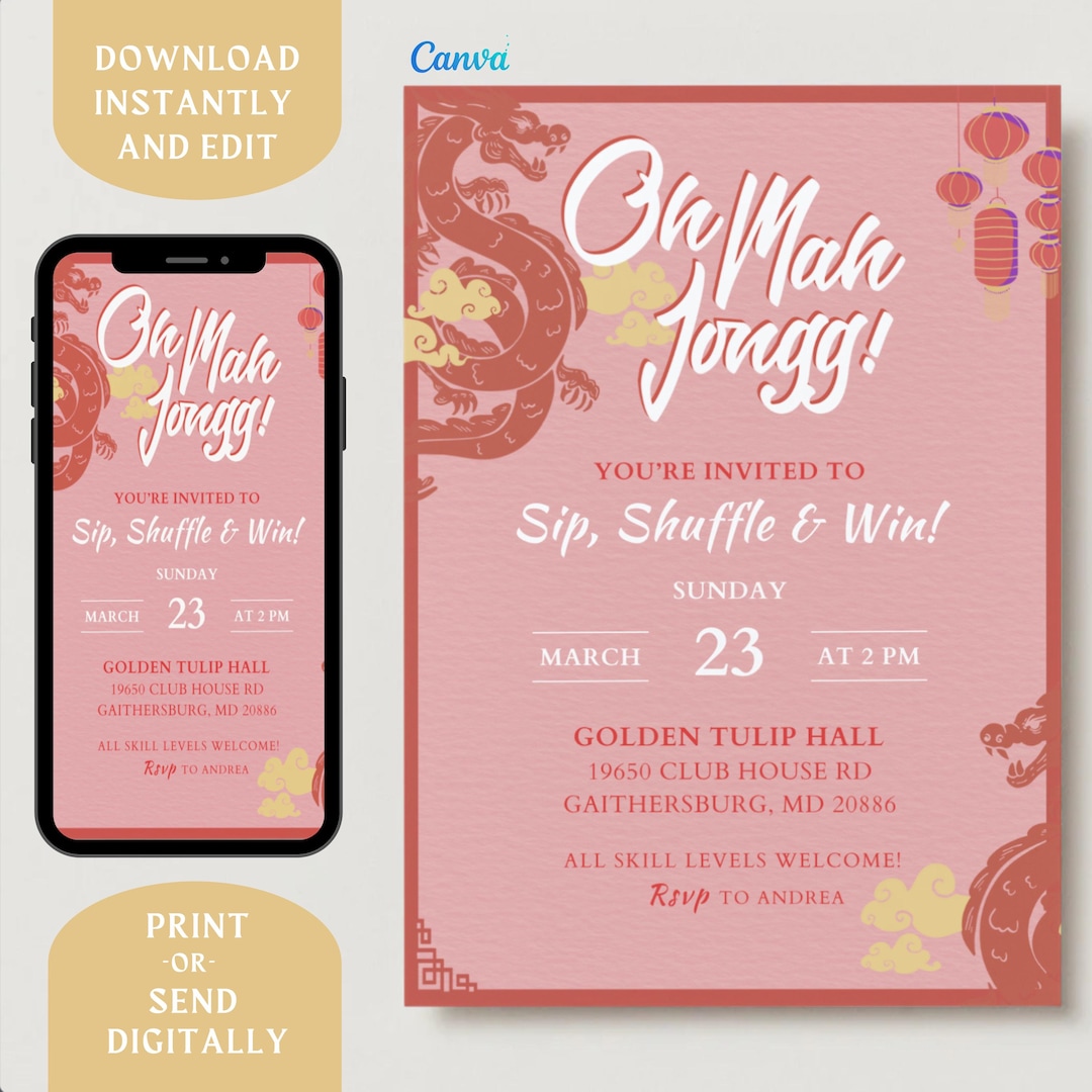 Editable Mahjong Party Invite - Mahjong Invitation Digital Download ...