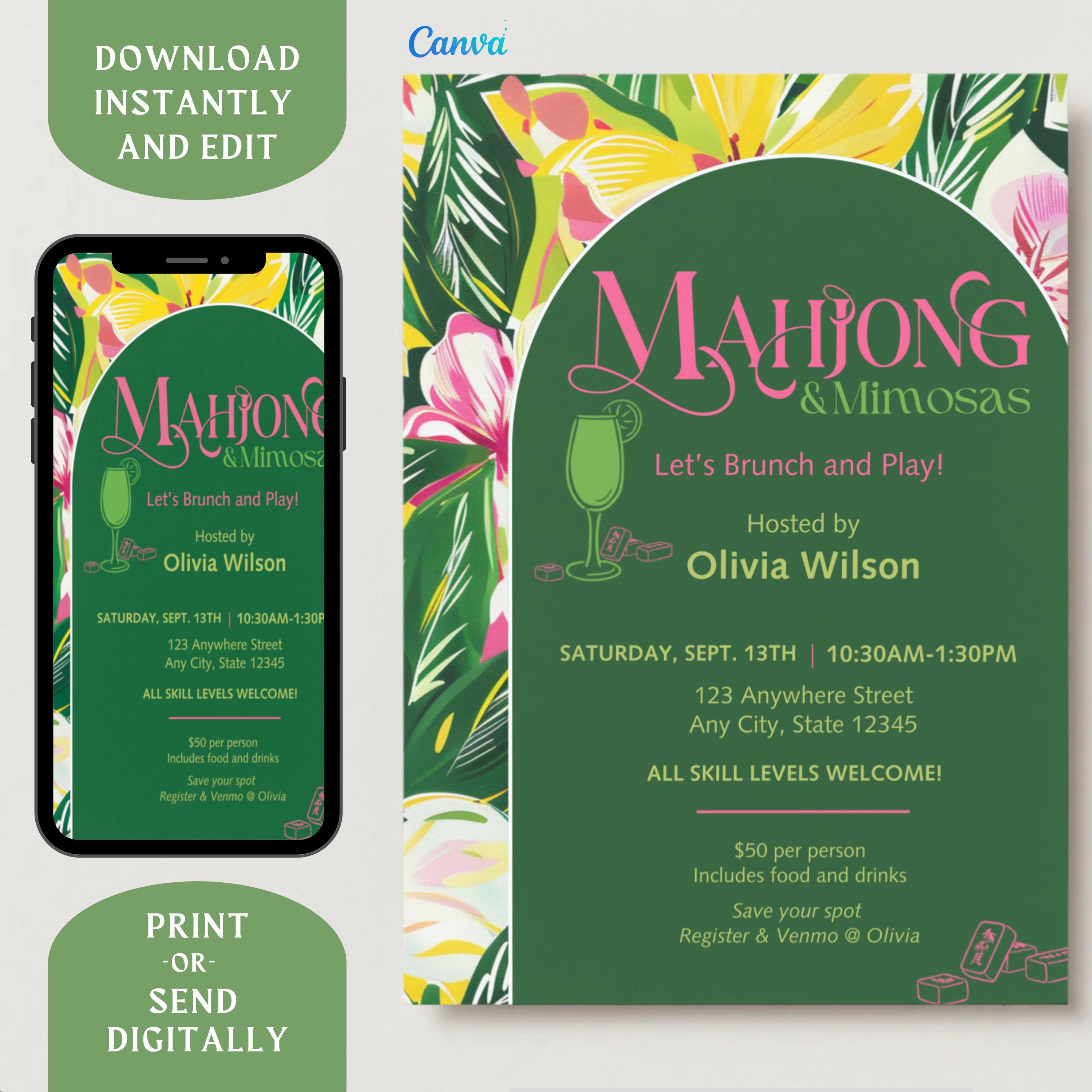 Editable Mahjong Party Invite - Mahjong Invitation Digital Download ...