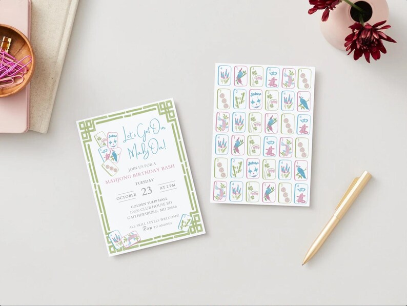 Mahjong Invitation - Printable Mahjong Party Invite - Mahjong ...