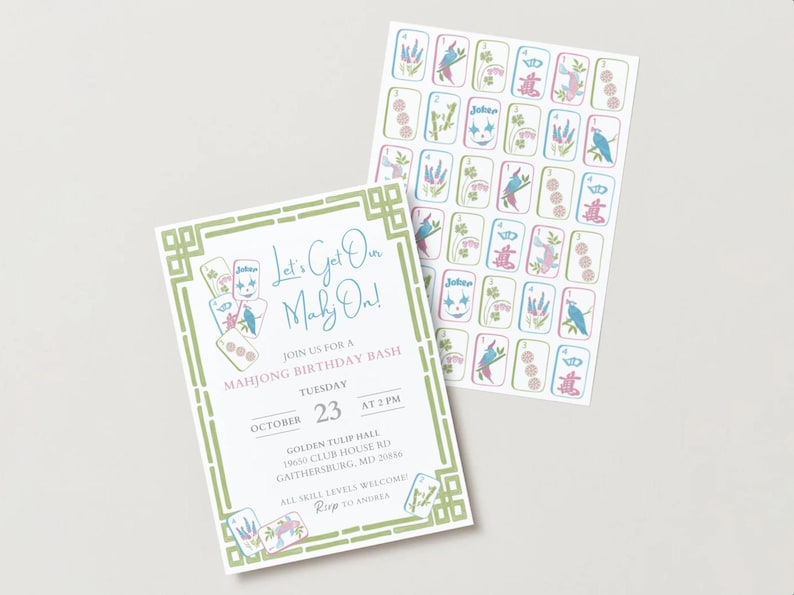 Mahjong Invitation - Printable Mahjong Party Invite - Mahjong ...