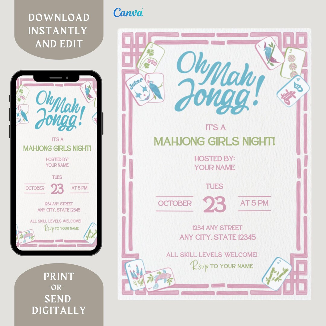 Mahjong Invitation Canva - Mahjong Party Invite - Mahjong Invitation ...