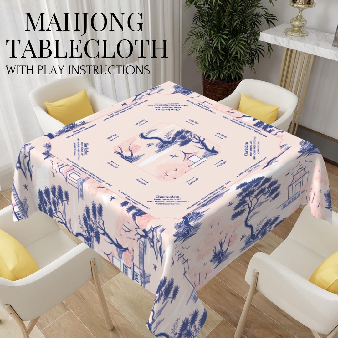 Mahjong Tablecloth With Rules - Pink Mahjong Mat With Rules - Mahjong ...