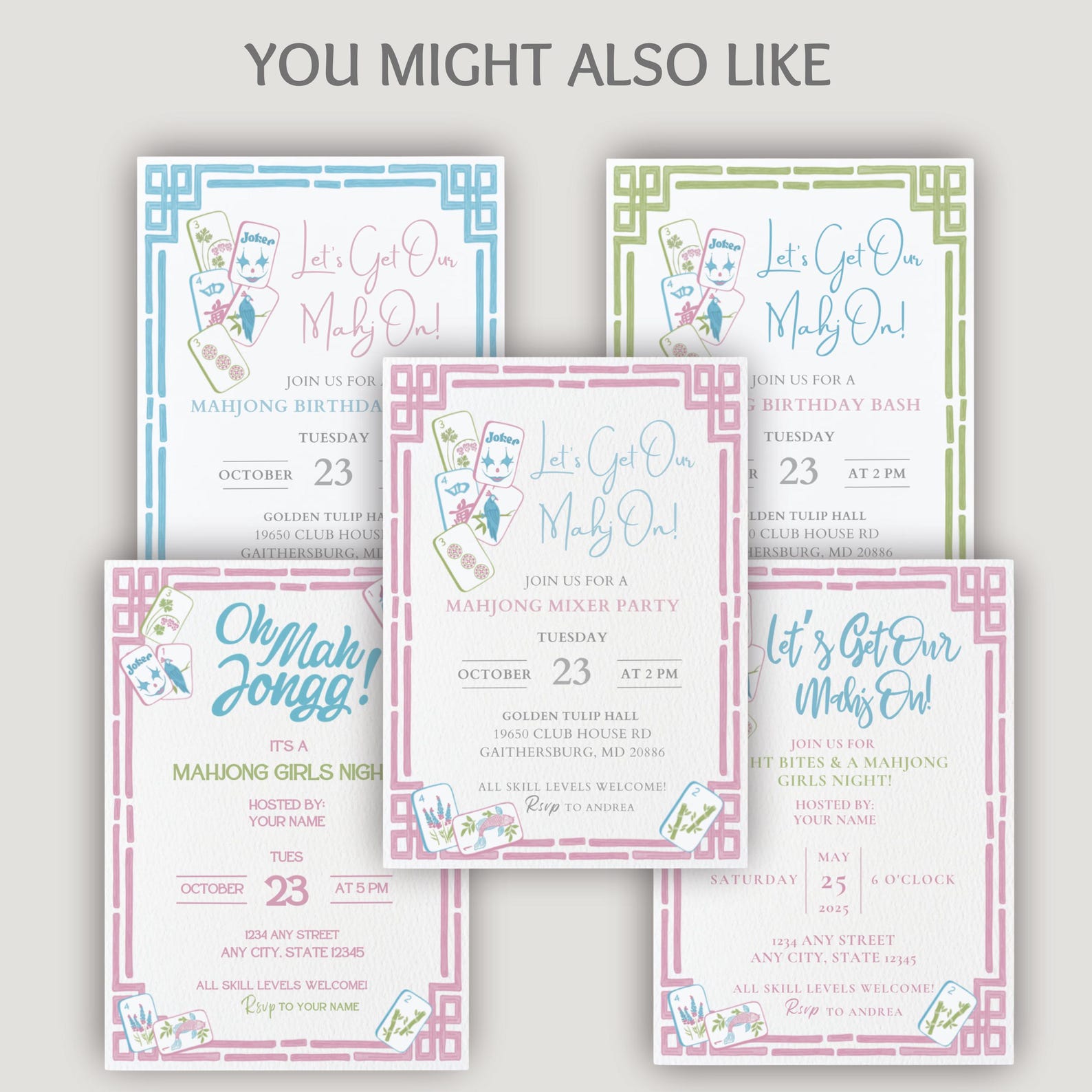 Editable Mahjong Party Invite - Mahjong Invitation Digital Download ...