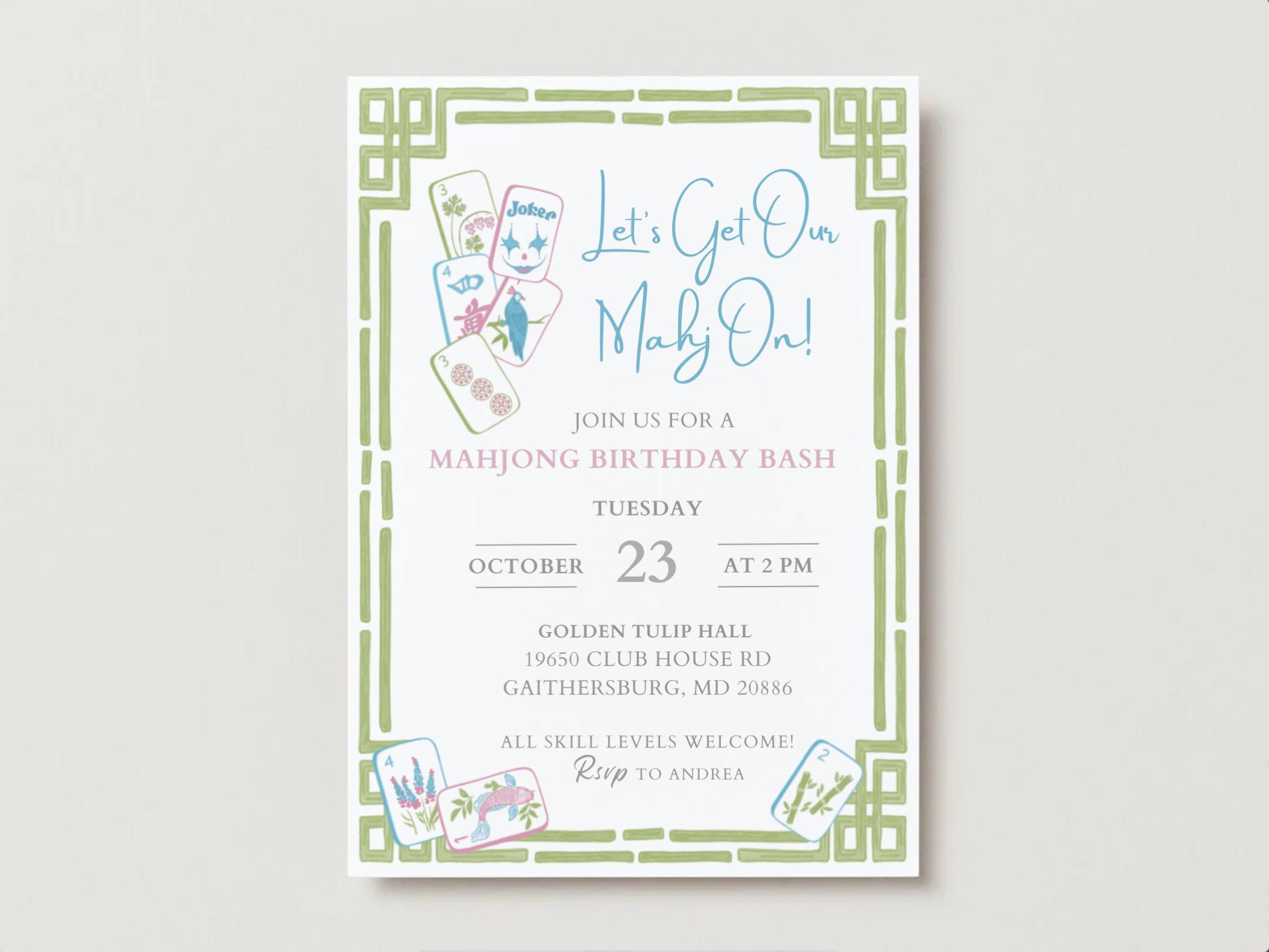 Mahjong Invitation - Printable Mahjong Party Invite - Mahjong ...