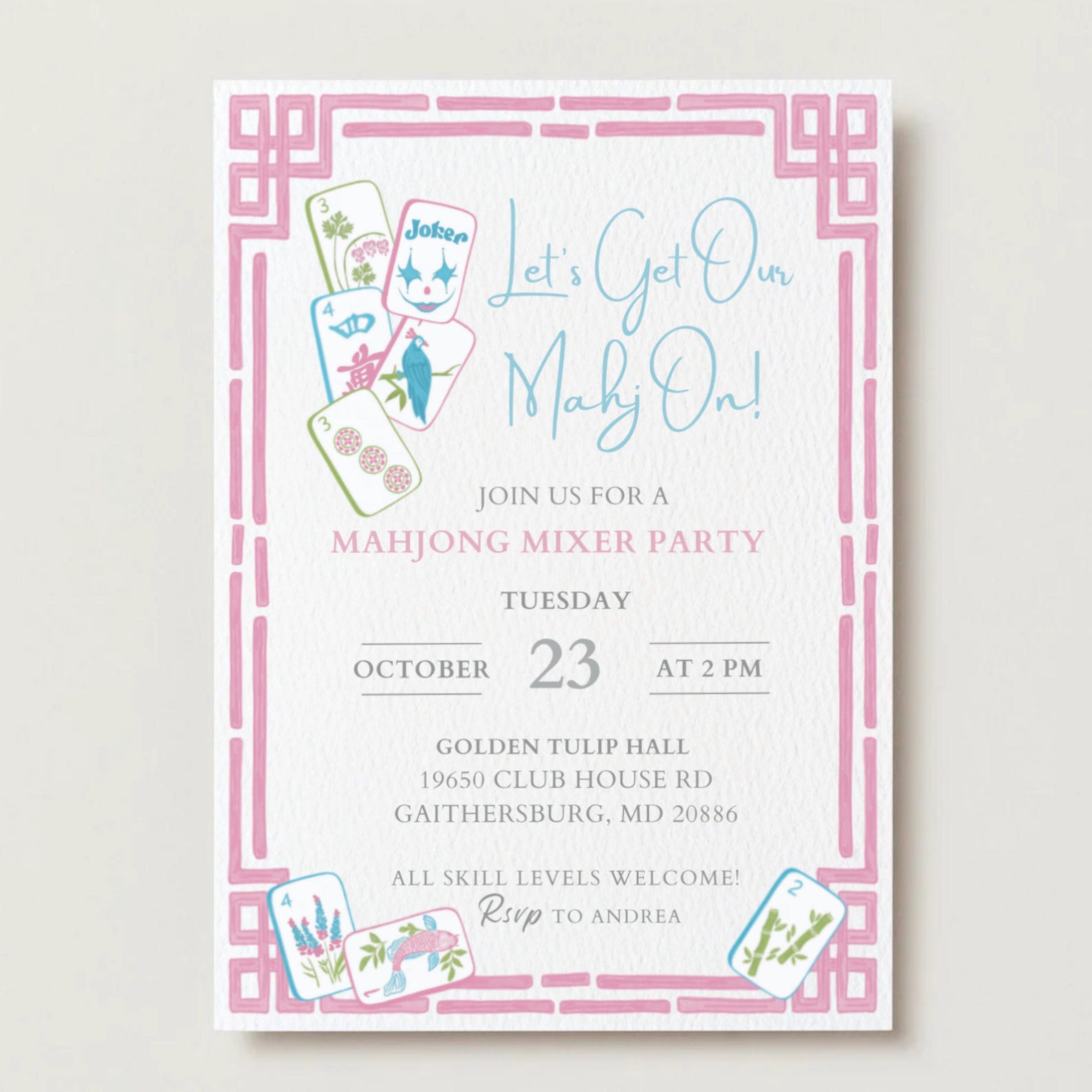 Editable Mahjong Party Invite - Mahjong Invitation Digital Download ...