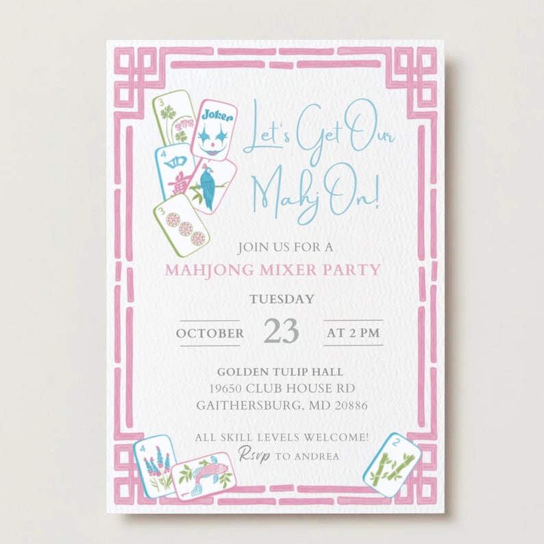 Editable Mahjong Party Invite - Mahjong Invitation Digital Download ...