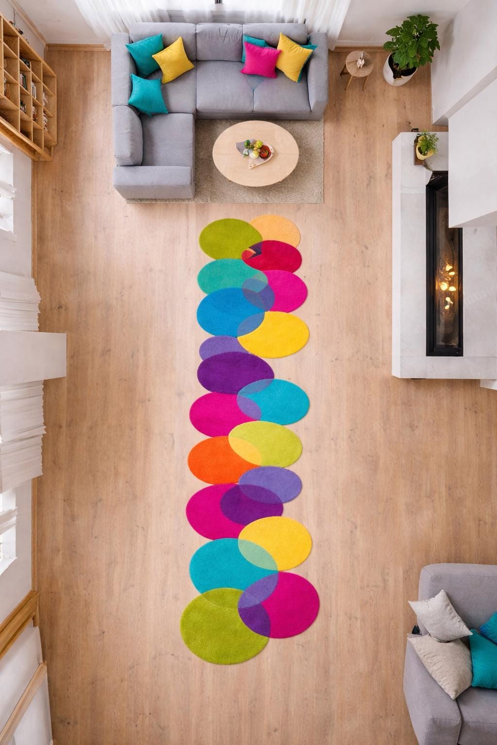 Hand-tufted Wool Circle Rug | Rainbow Abstract Carpet - Etsy