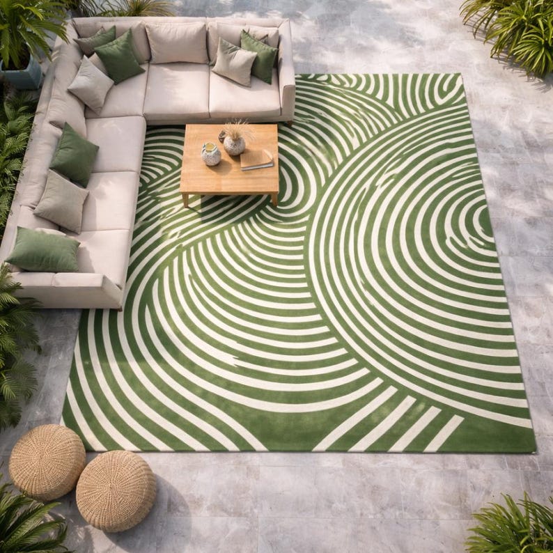 Buy Green Abstract Rug, Modern Super Fine Hand-tufted Carpet Online in ...