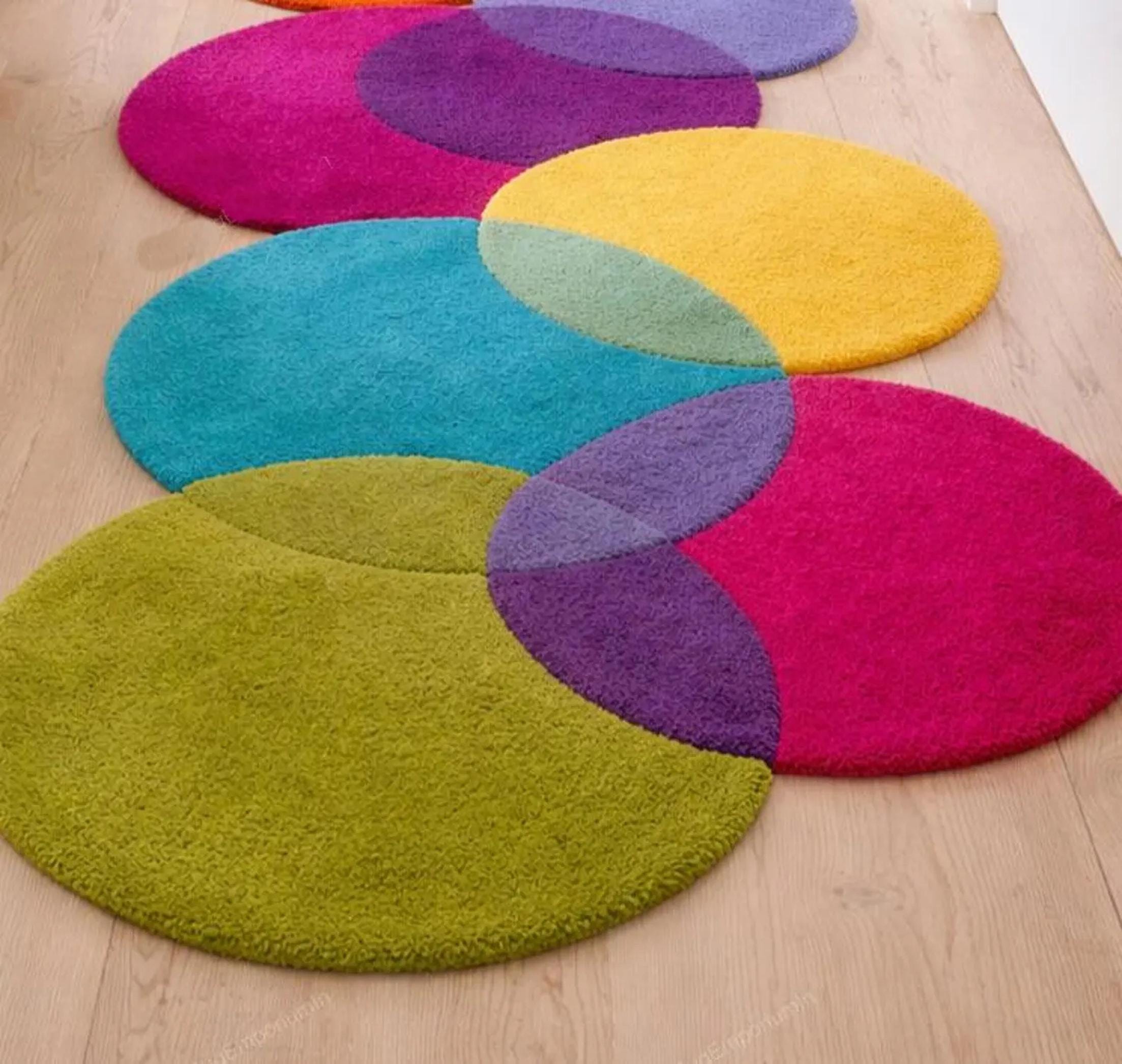 Hand-tufted Wool Circle Rug | Rainbow Abstract Carpet - Etsy