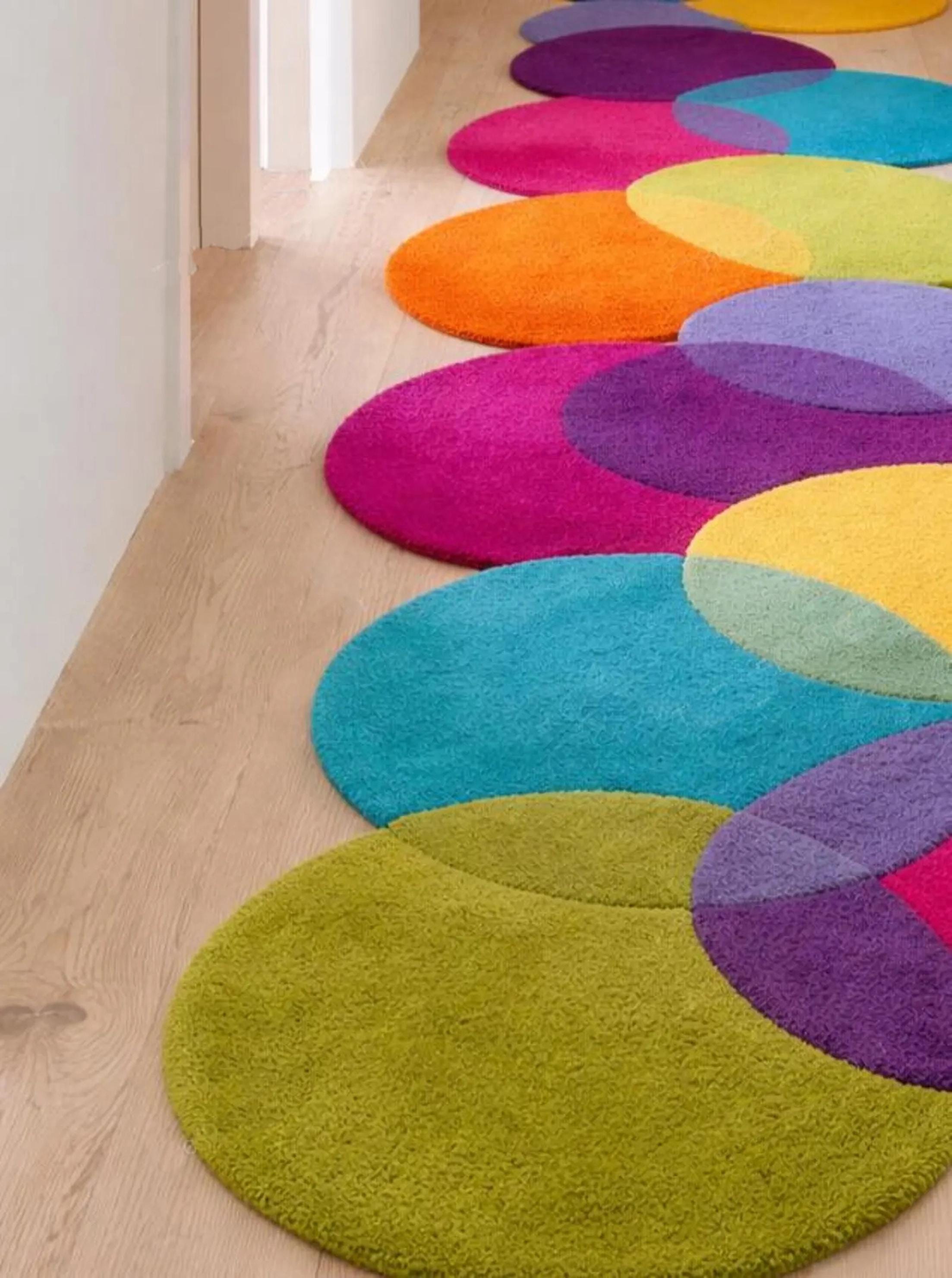 Hand-tufted Wool Circle Rug | Rainbow Abstract Carpet - Etsy