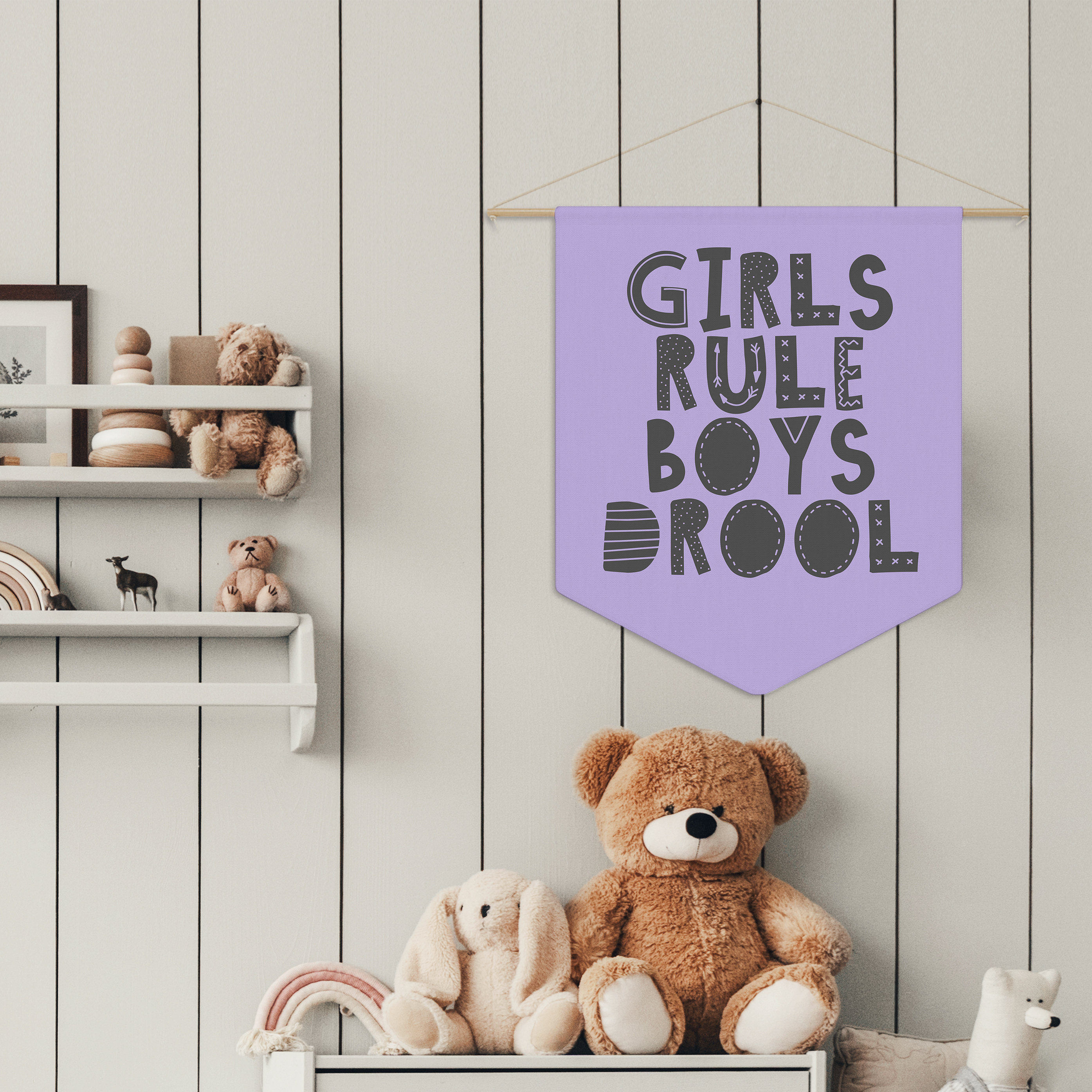 Girls Rule Boys Drool Pennant Style Banner Girl Room Pennant Flag Funny ...