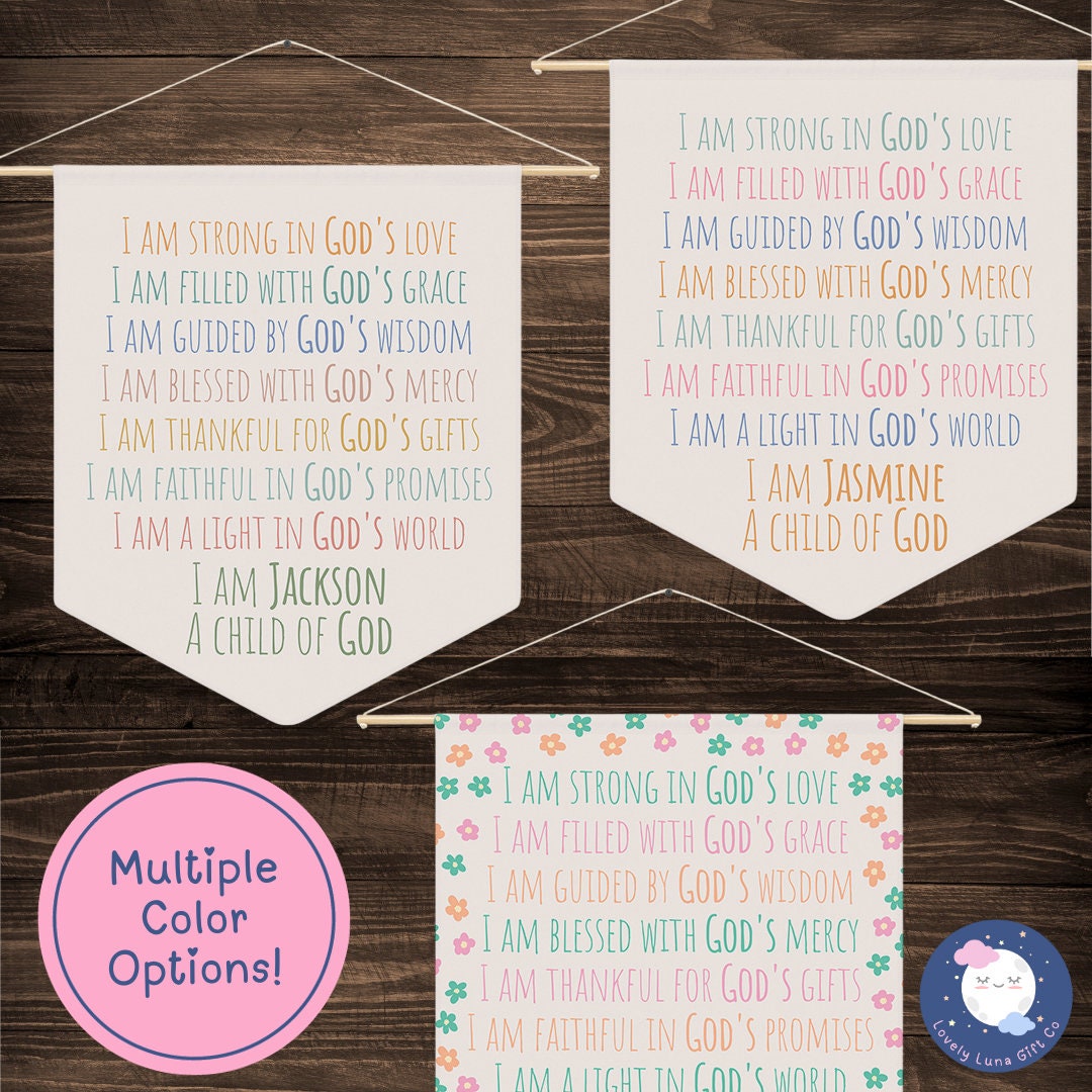 Personalized Christian Affirmation Wall Art Custom Name Flag Kids Room ...