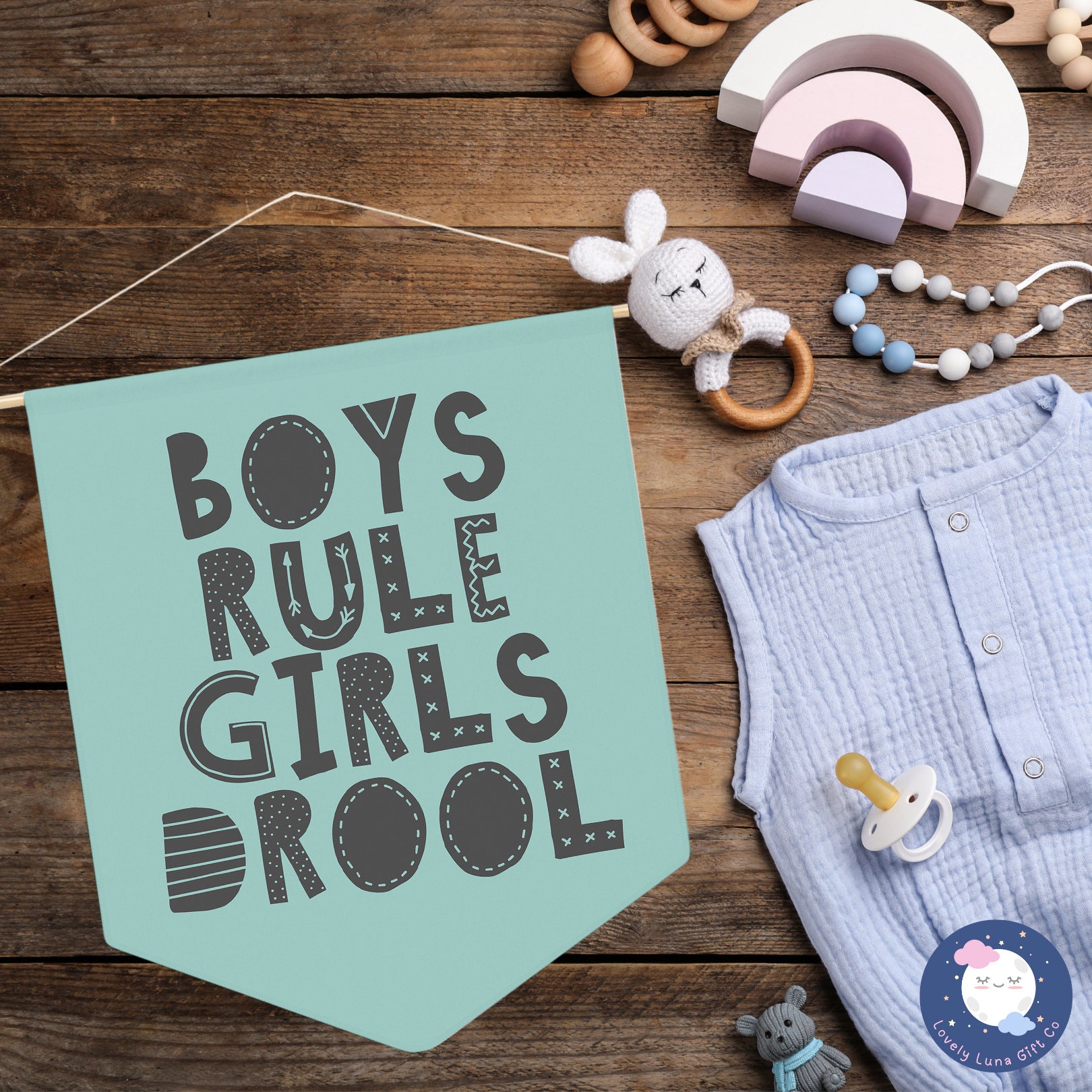 Boys Rule Girls Drool Pennant Style Banner Boys Room Pennant Flag Funny ...