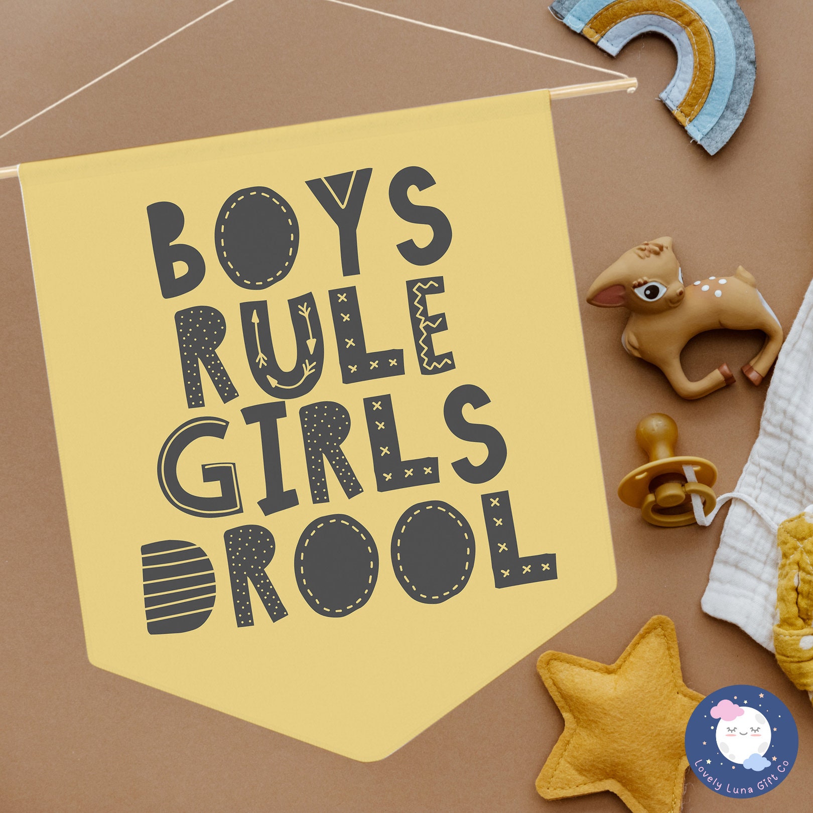 Boys Rule Girls Drool Pennant Style Banner Boys Room Pennant Flag Funny ...