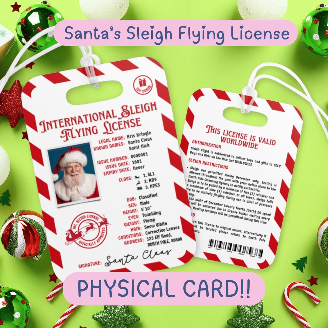 Santa License Card Santa Claus Lost Sleigh Flying License Santa Lost ID ...