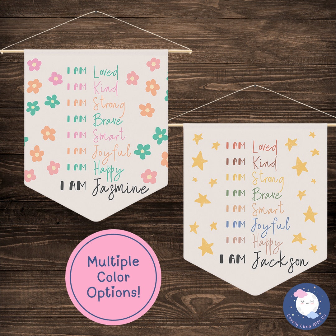 Personalized Affirmation Wall Art Custom Name Flag Kids Room Pennant I ...