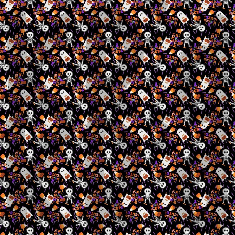 Wicked Cute Ghost and Skeleton Halloween Seamless PNG | Leather and ...