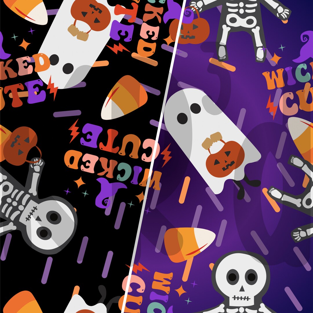 Wicked Cute Ghost and Skeleton Halloween Seamless PNG | Leather and ...