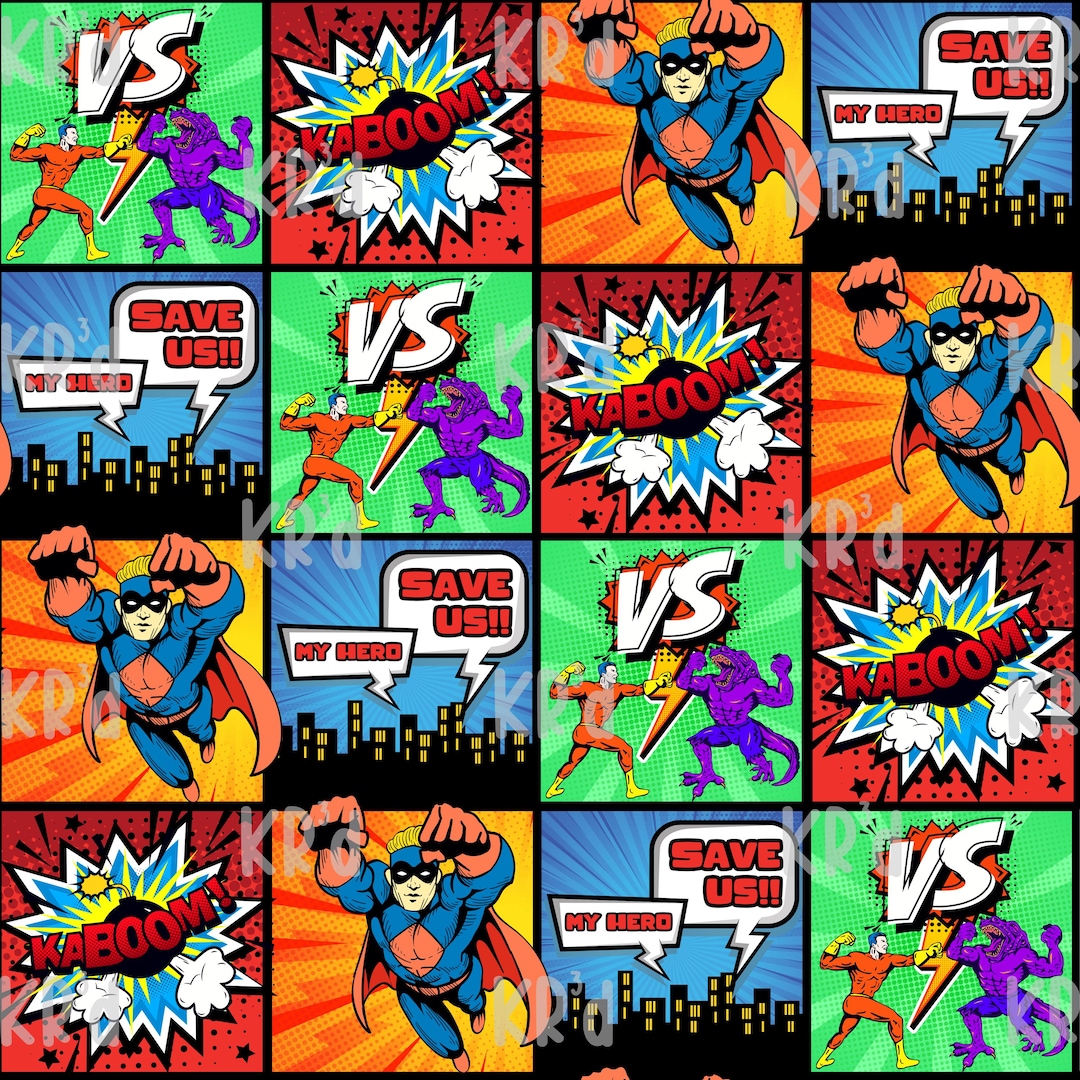 Super Hero Comic Grid PNG File | Leather and Fabric Repeat Digital File ...