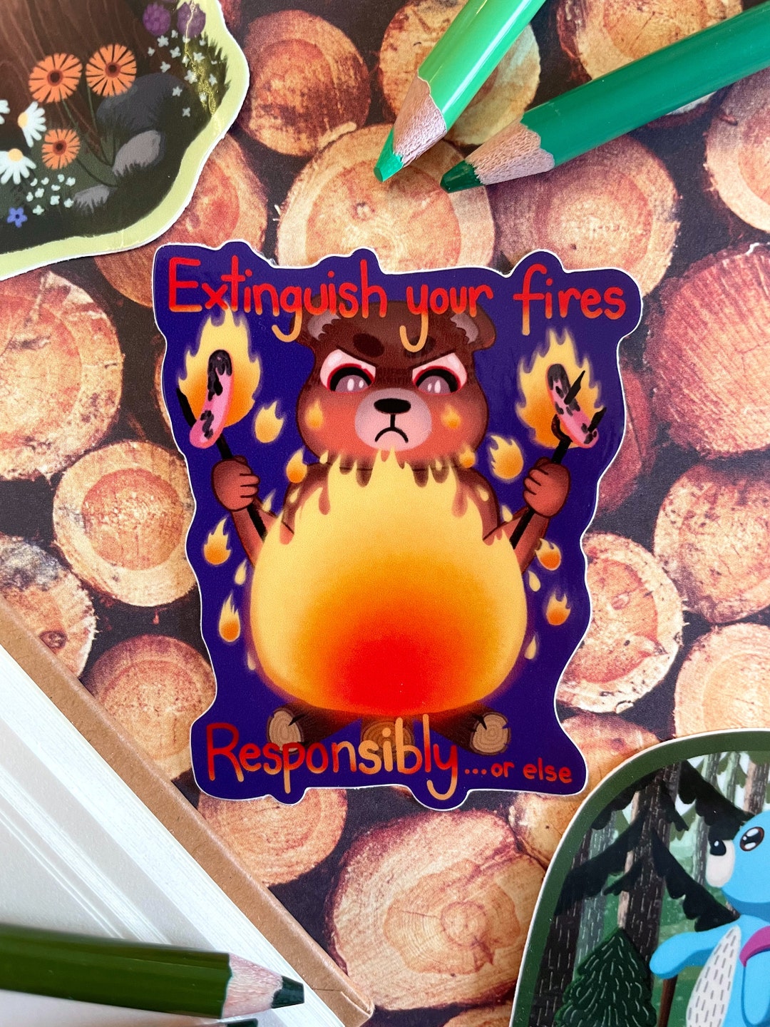 Campfire Brown Bear Sticker, Gifts for Hikers, Nature Lovers Presents ...