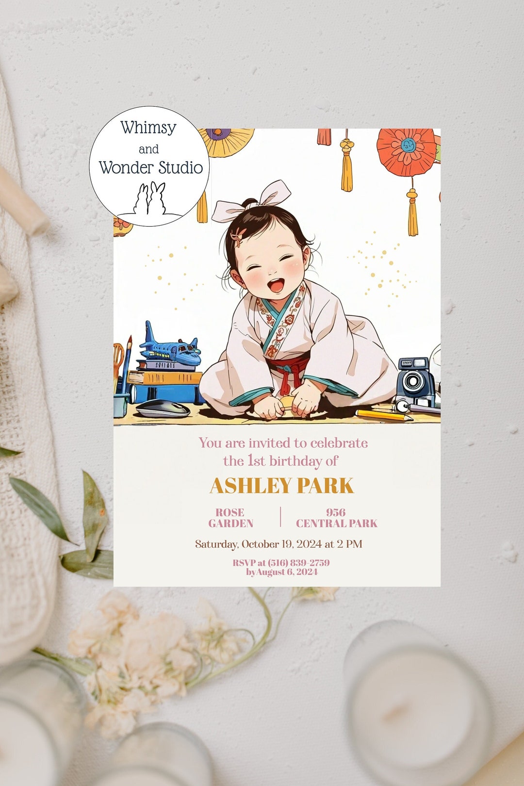 Doljabi Invitation, Baby Girl Traditional Korean Birthday Invitation ...