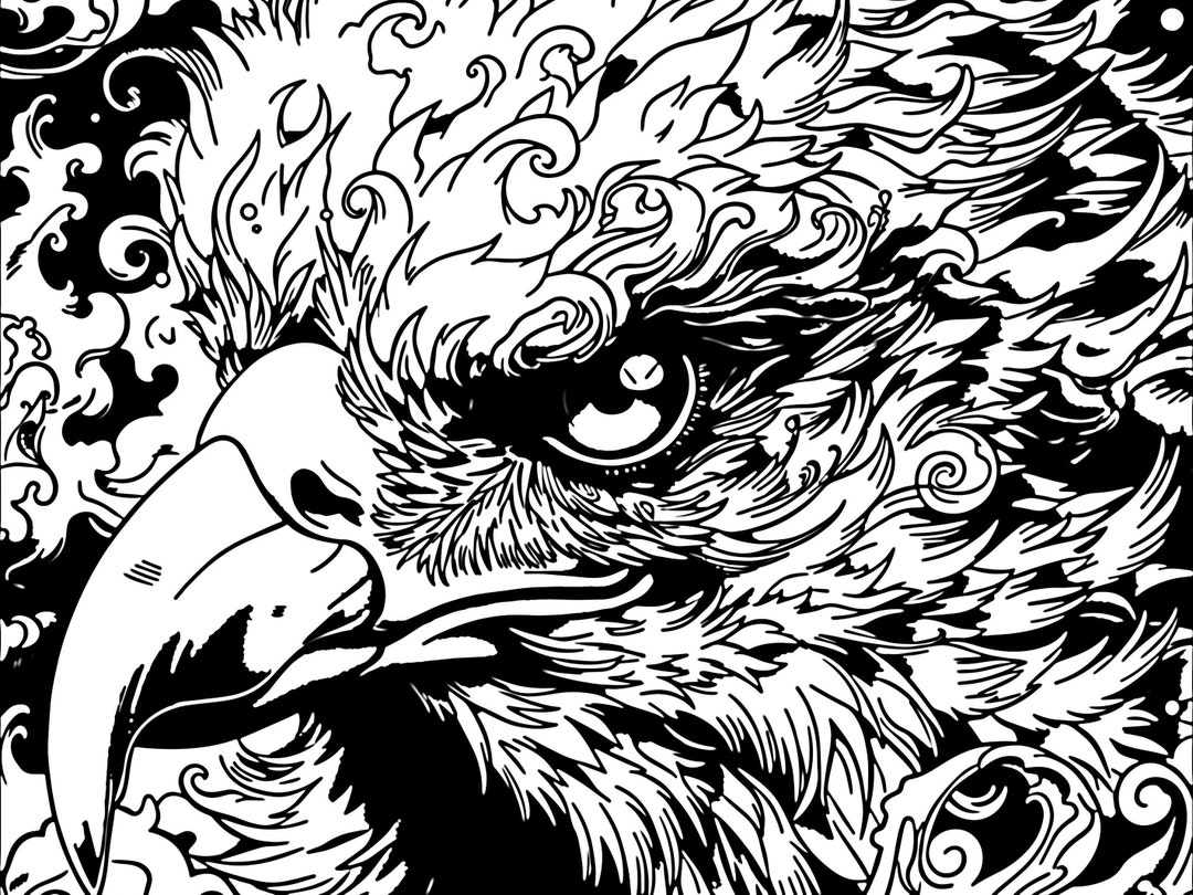 22x28 Majestic Eagle Coloring Poster Large Adult Coloring Page Abstract ...