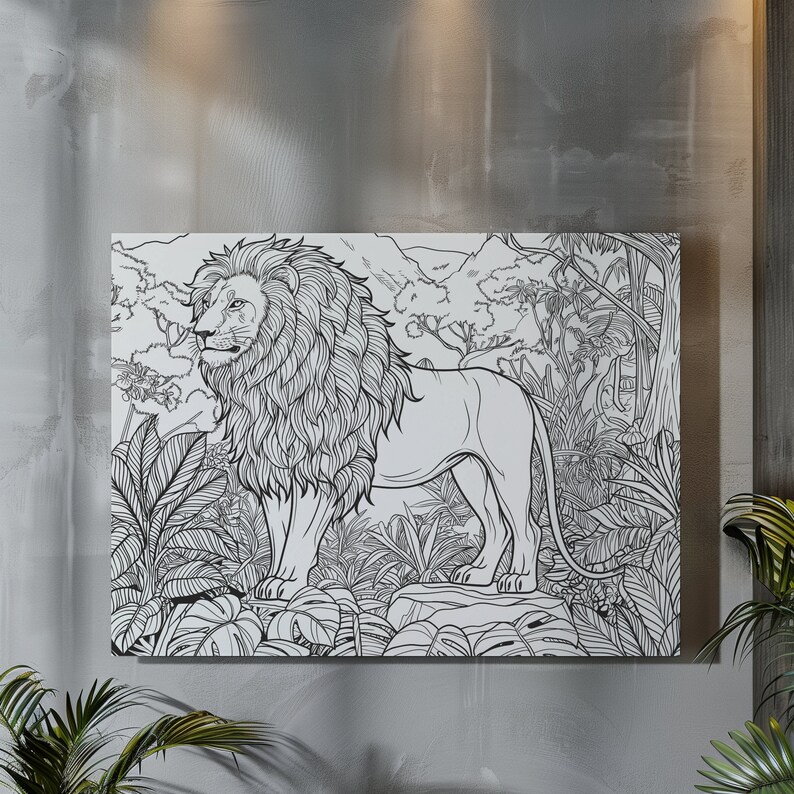 Majestic Lion Coloring Poster Fun for Kids & Adults 22x28 Wildlife ...