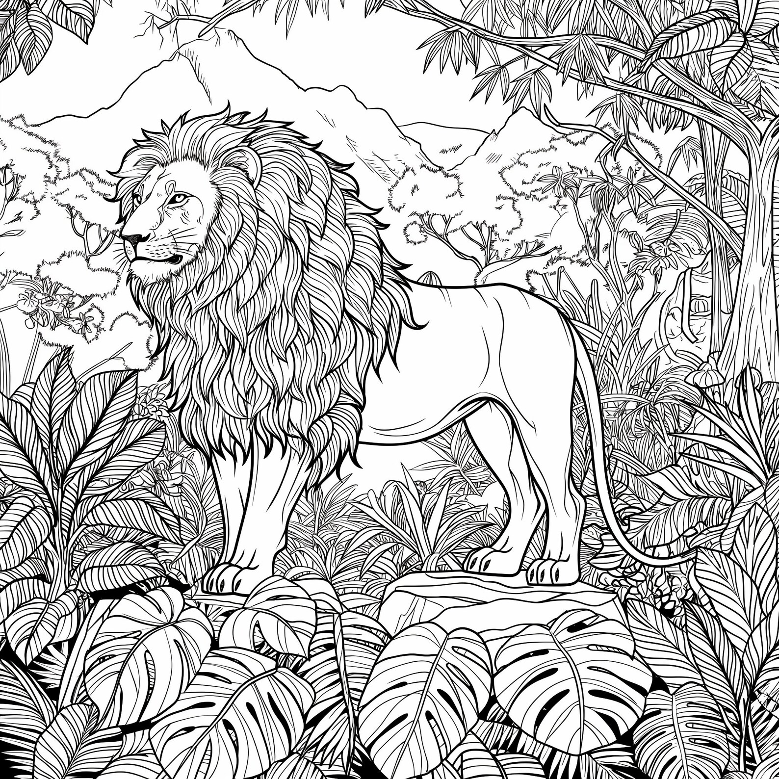 Majestic Lion Coloring Poster Fun for Kids & Adults 22x28 Wildlife ...