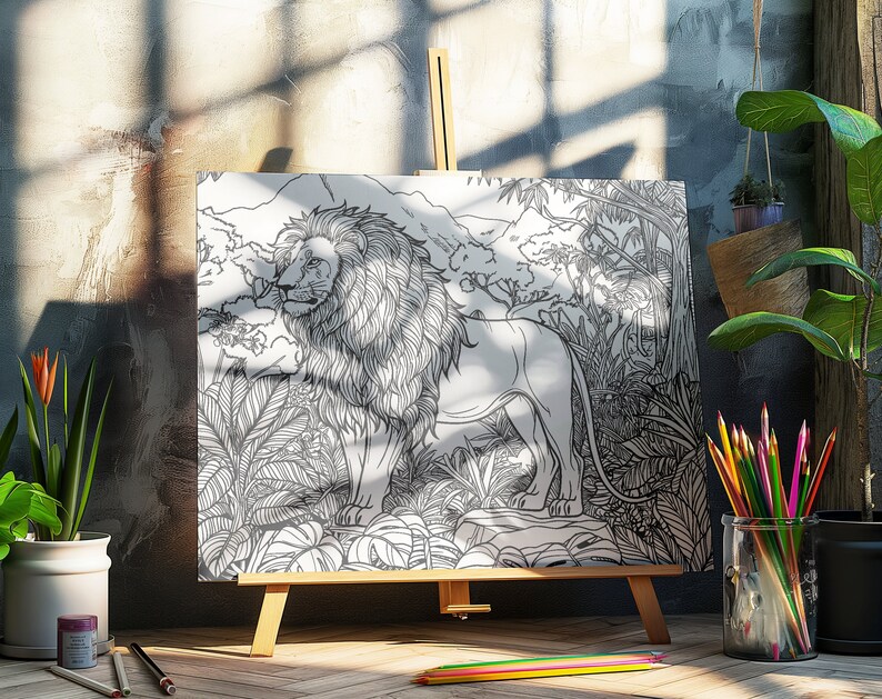 Majestic Lion Coloring Poster Fun for Kids & Adults 22x28 Wildlife ...