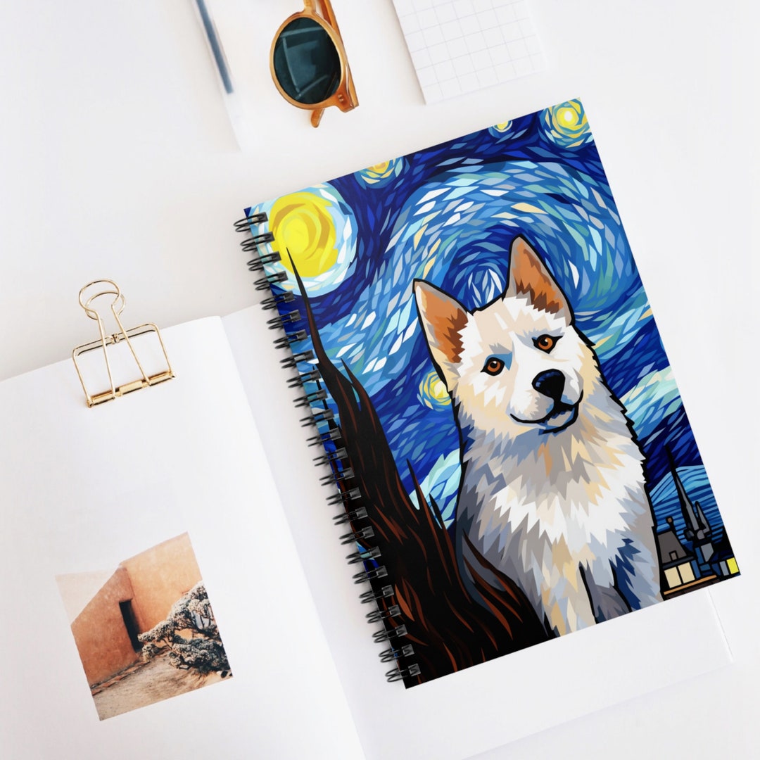 White Wolf Starry Starry Night Diary Journal, Custom Wolf Notebook Van ...