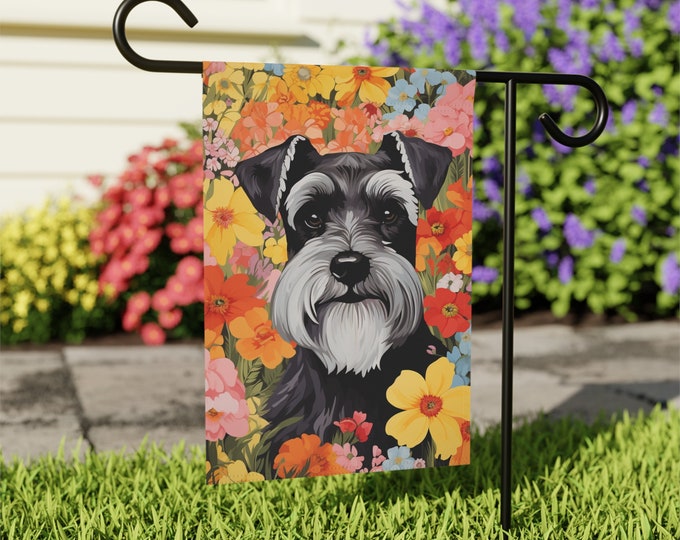 Miniature Schnauzer Spring Yard Flag, Art Nouveau Dog Flag, Retro ...