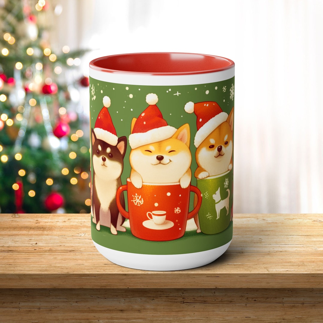 Cute Shiba Inu Christmas Coffee Mug, Custom Black Shiba Inu Mug ...